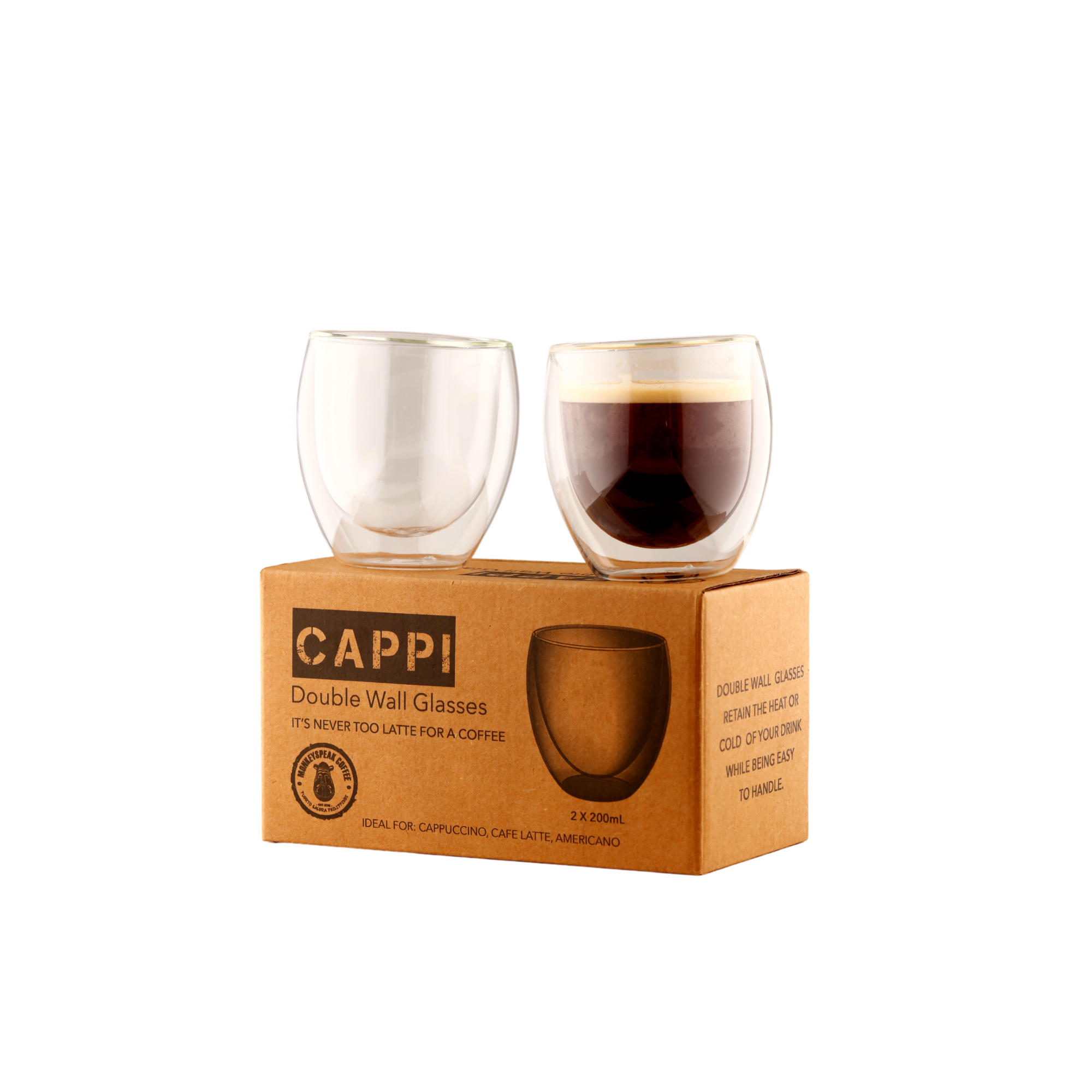 Cappi Double Wall Espresso Glass 200ml – Monkeyspeak Coffee